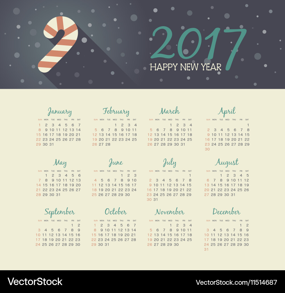 Calendar 2017 year with christmas candy cane Vector Image