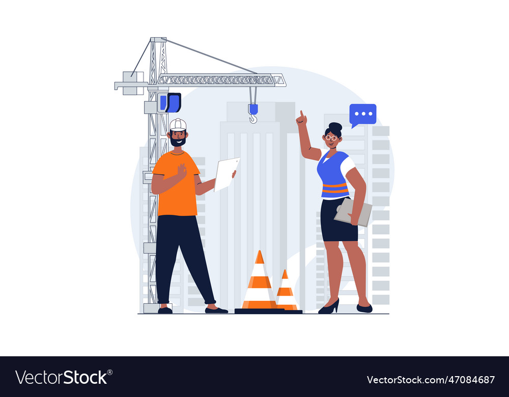 Construction engineer web concept with character Vector Image