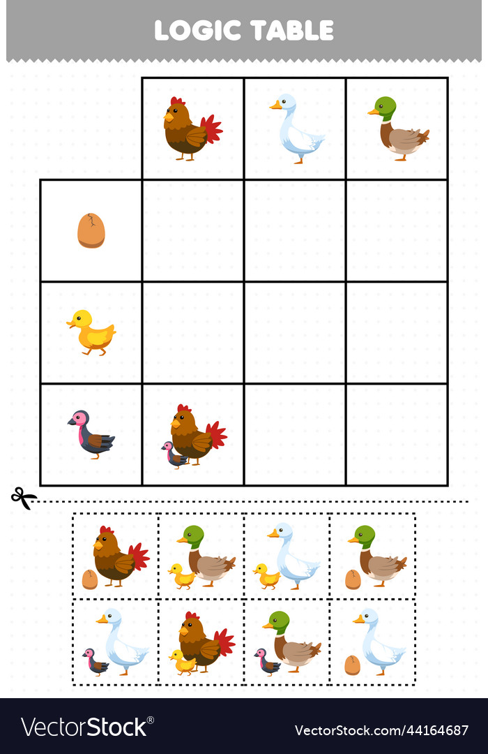 Education game for children logic table cut Vector Image