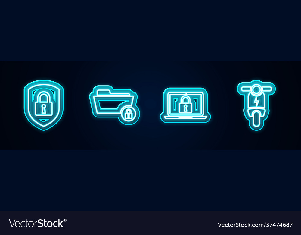 Set line shield security with lock folder Vector Image
