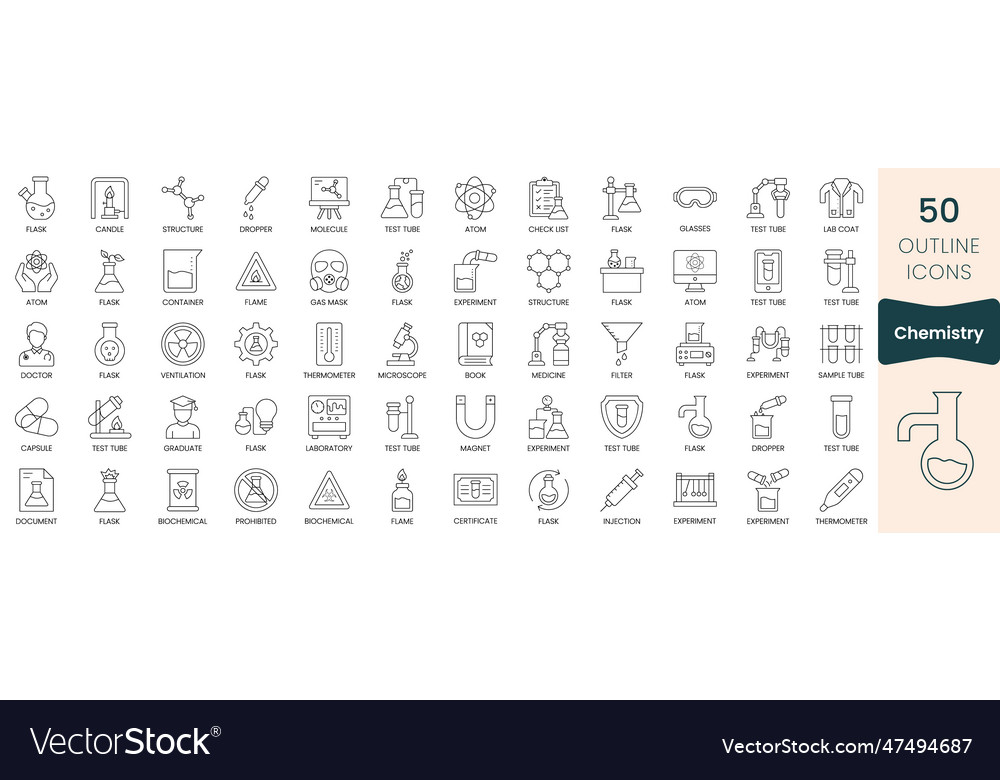Set of chemistry icons thin outline icons pack Vector Image