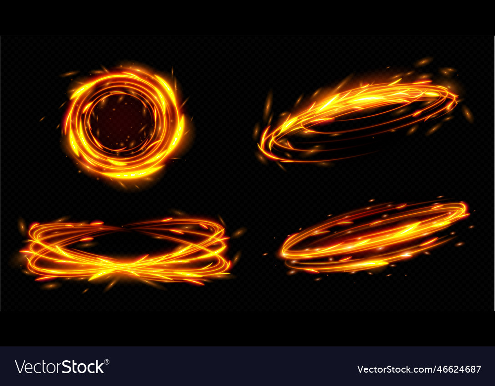 Set of fire circle with light trail glow effect Vector Image