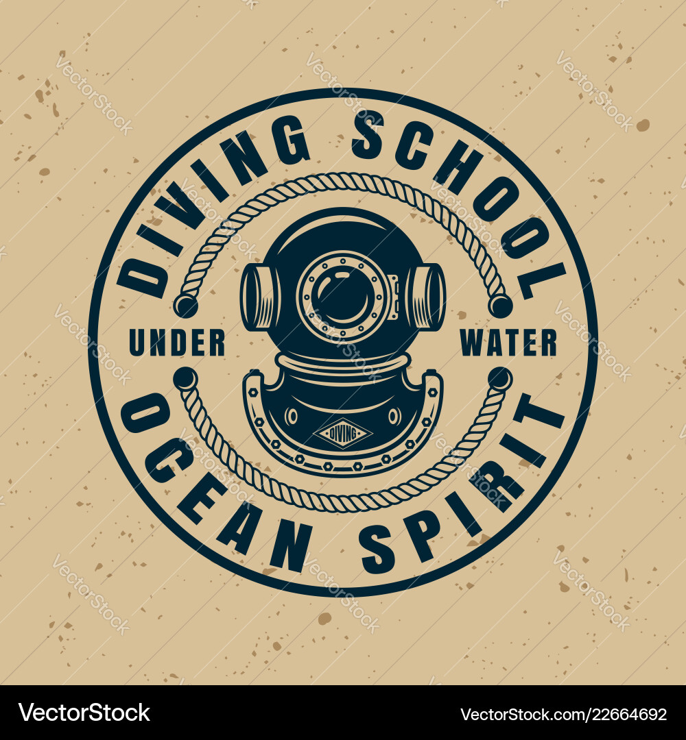 Diving school round badge emblem or logo Vector Image