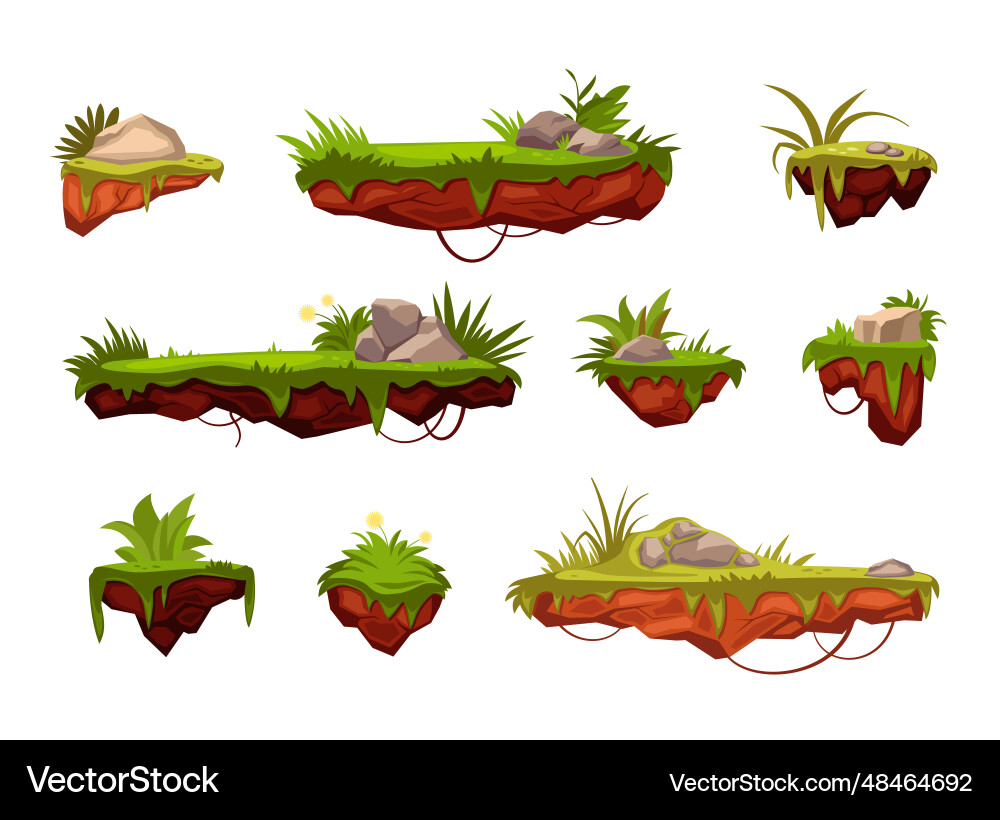 Flying game islands rocky platforms gaming Vector Image