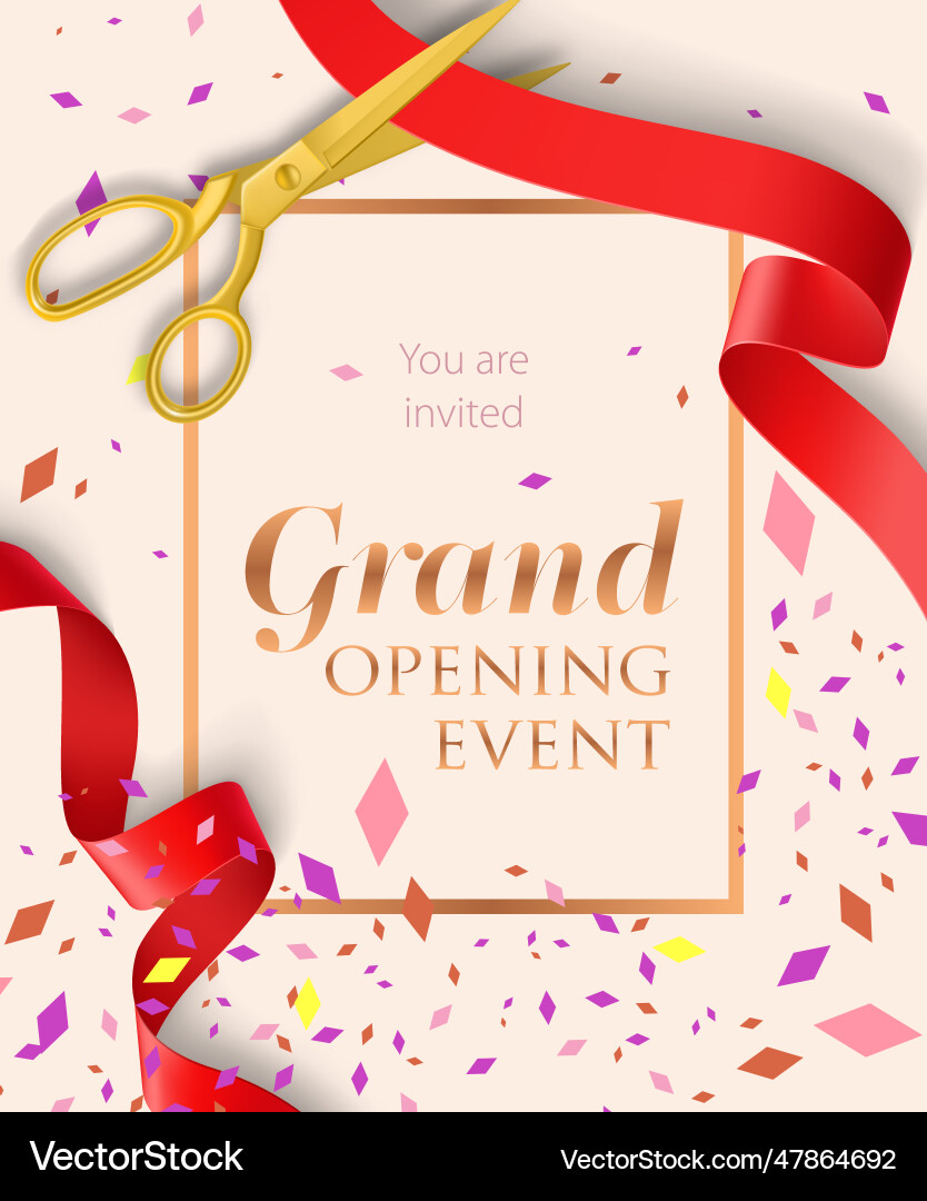 Grand opening event lettering with confetti Vector Image