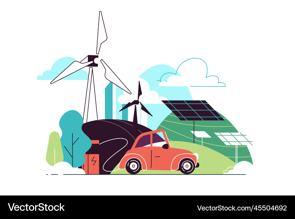 Green energy sources and electric car Royalty Free Vector