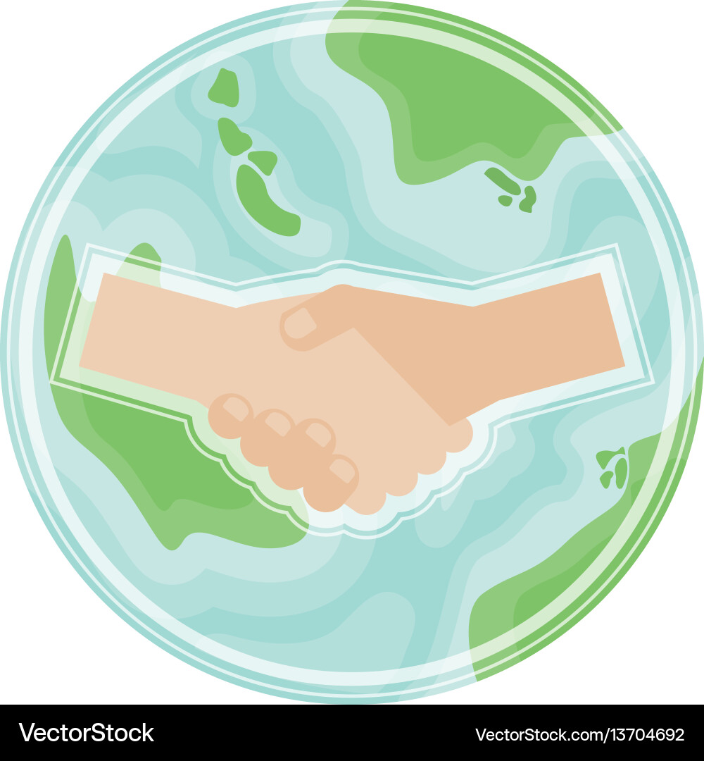 Handshake on planet earth in flat stylesymbol Vector Image