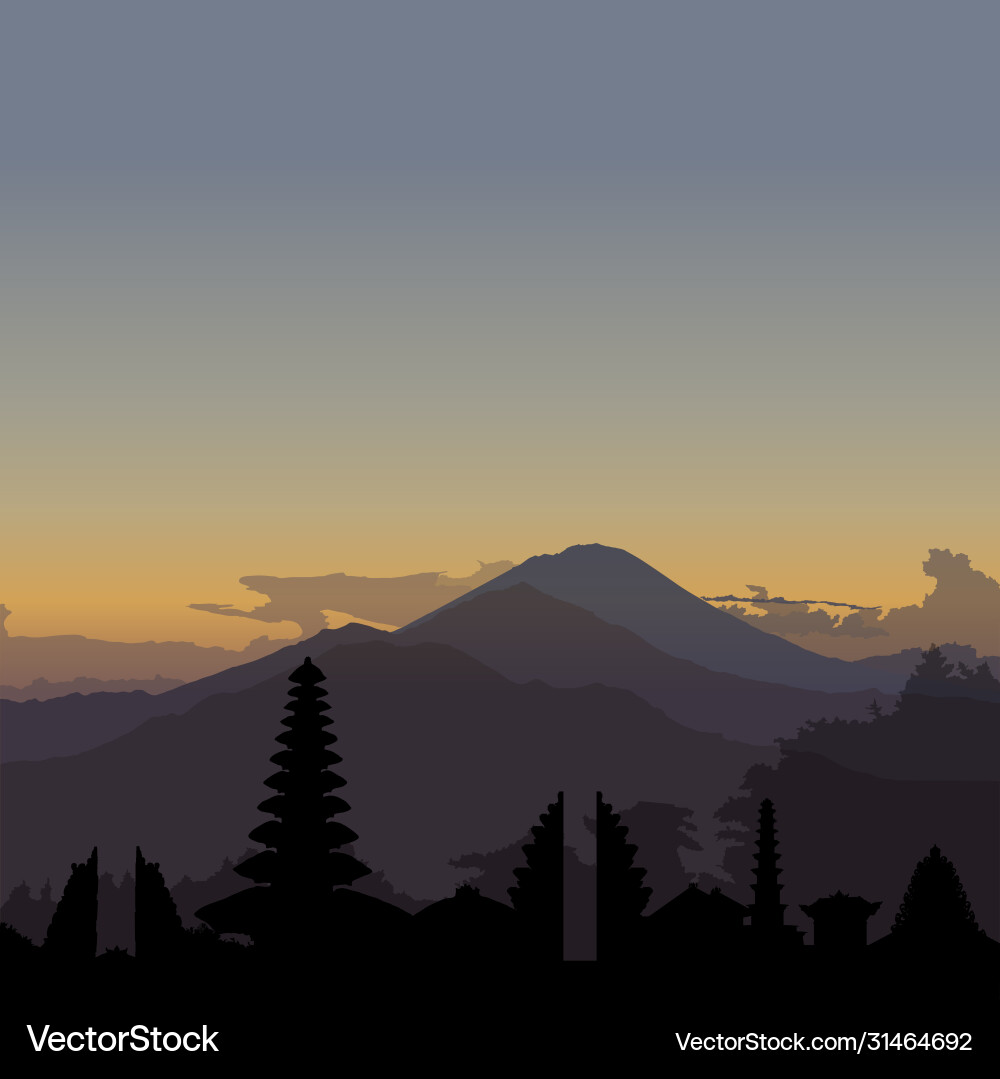 Kintamani bali sunrise with skyline Royalty Free Vector