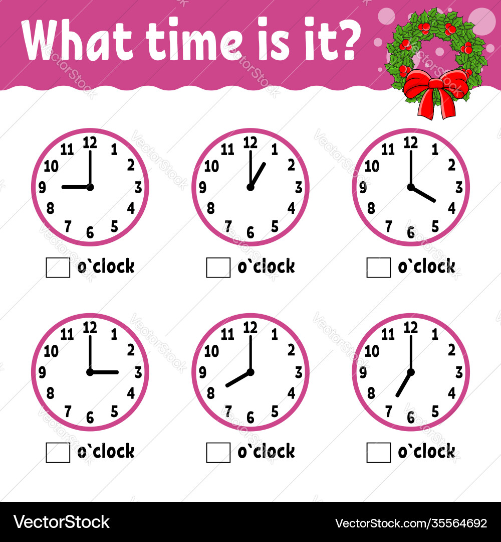 Learning time on clock winter theme Royalty Free Vector
