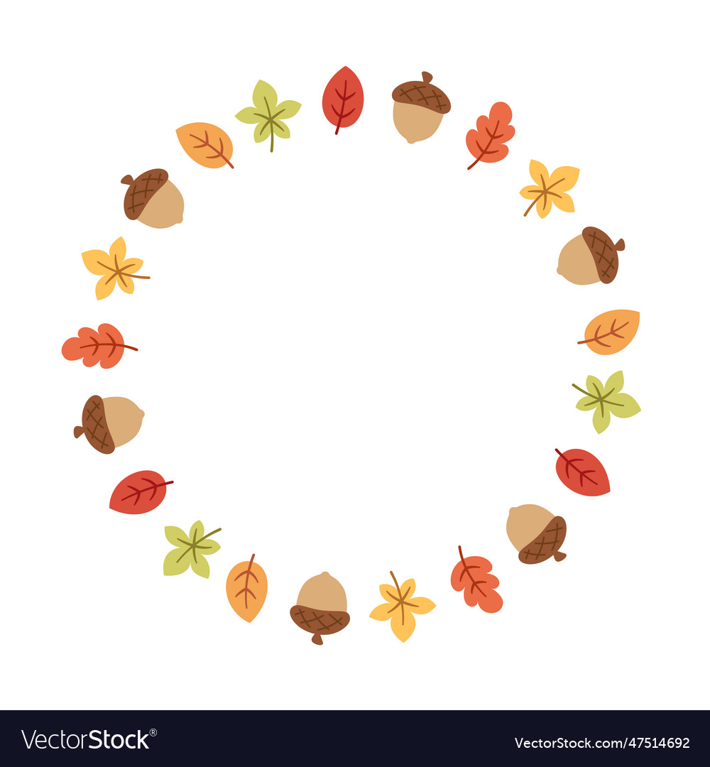 Round autumn frame with leaves and acorns wreath Vector Image