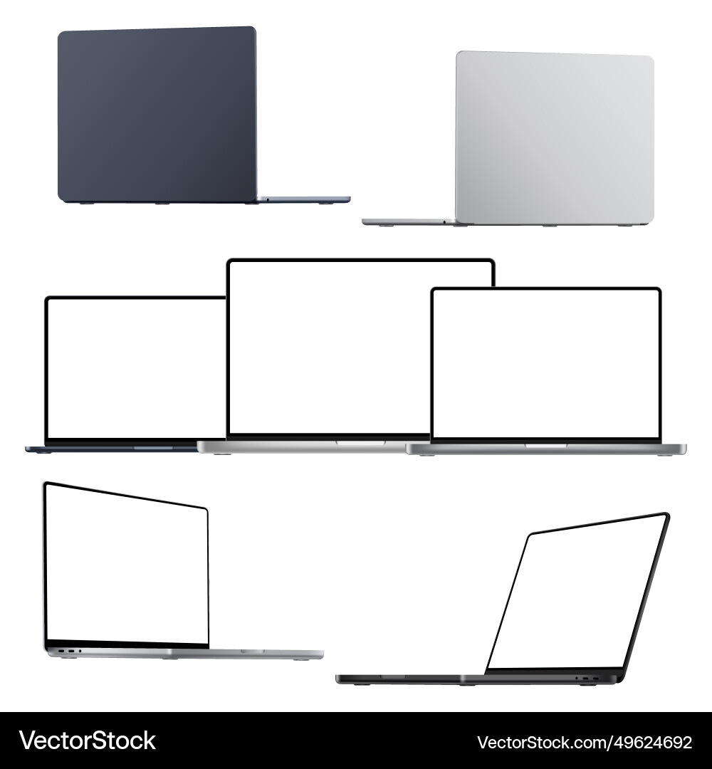 Set of laptop mockup front side back view Vector Image