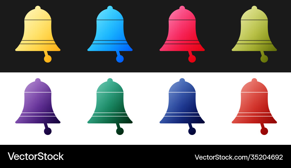 Set ringing bell icon isolated on black and white Vector Image