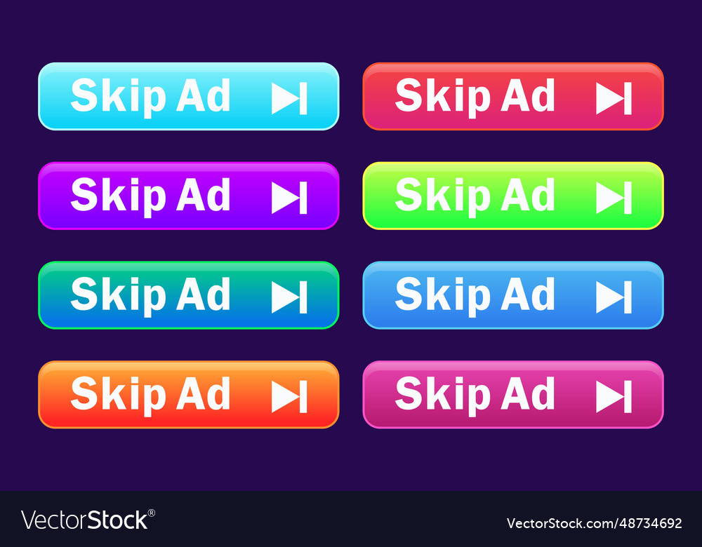 Skip ad button video block icon for advertising Vector Image