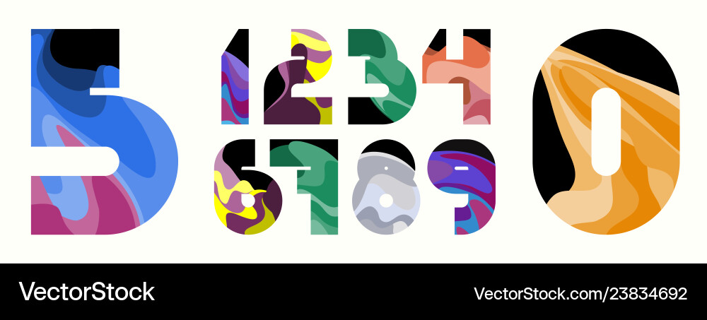 Zrych colorful wavy numbers Royalty Free Vector Image