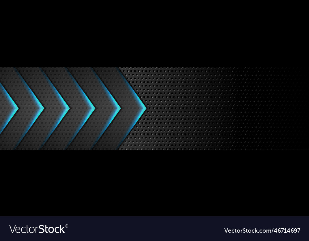 Blue neon glowing arrows on dark perforated Vector Image