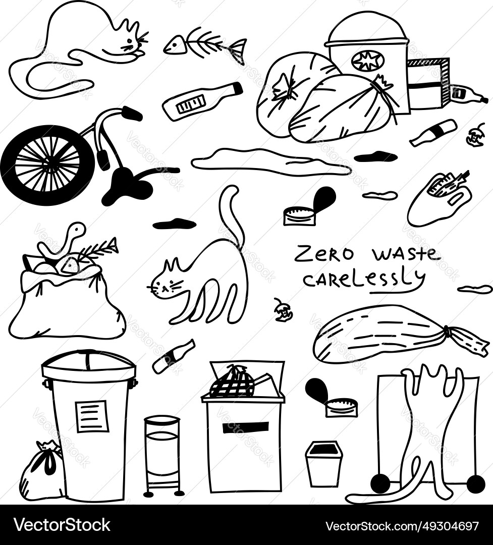 Food waste problem set of elements with lettering Vector Image