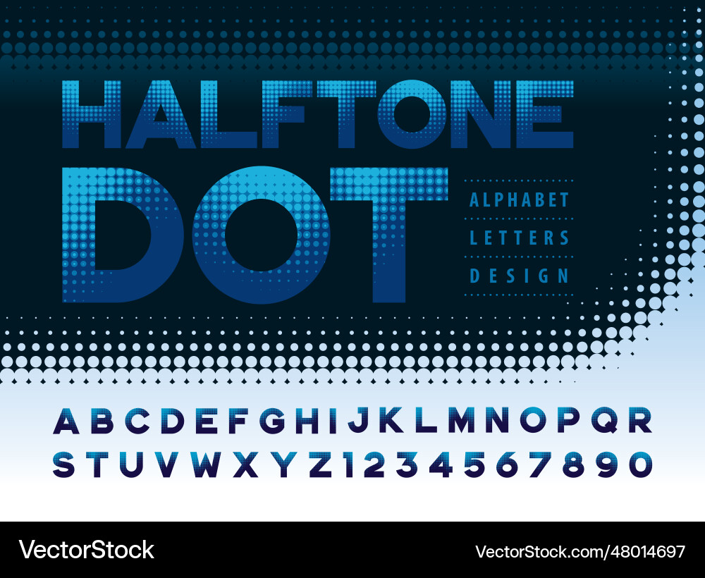 Futuristic alphabet letters and numbers halftone Vector Image