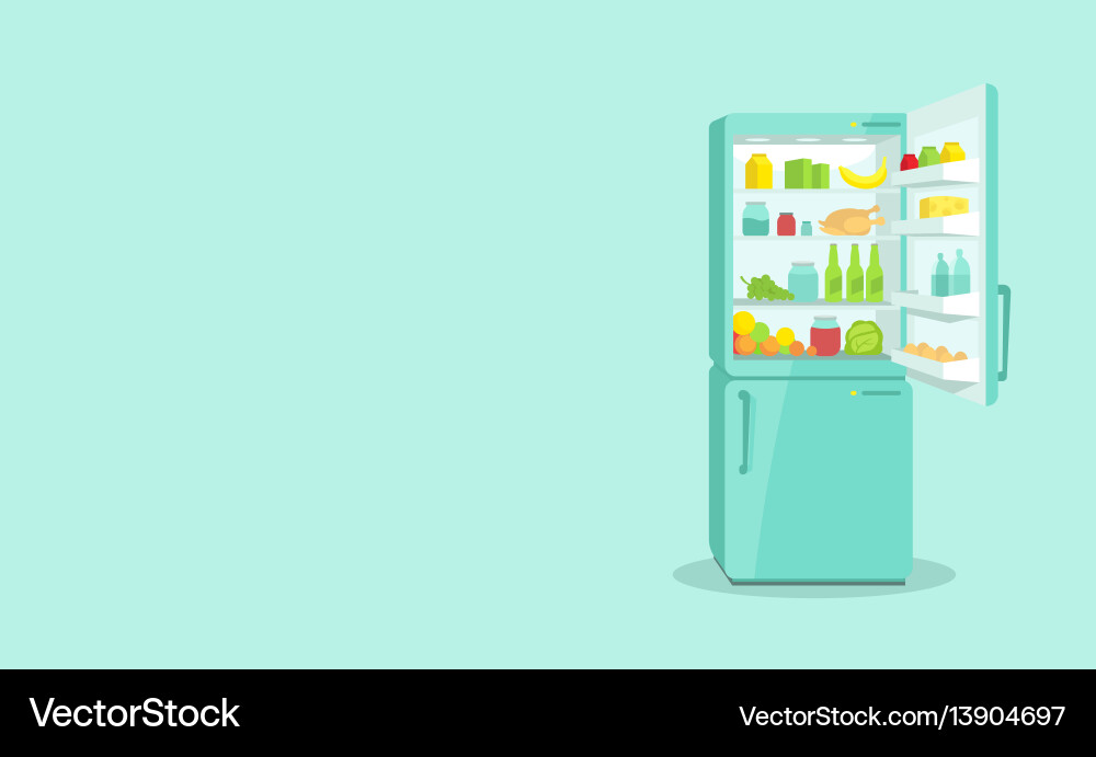 Refrigerator with an open door products Royalty Free Vector
