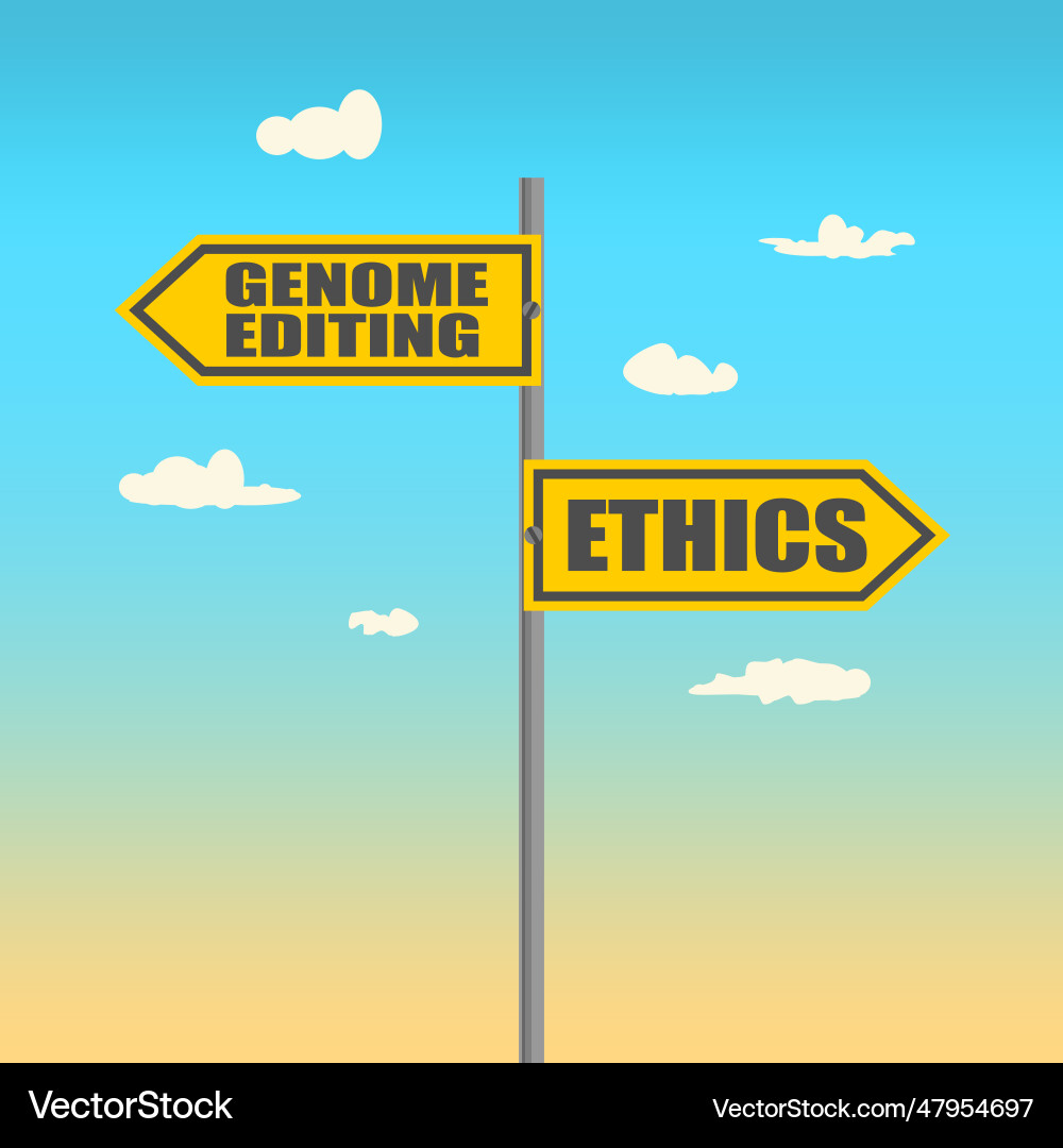 Road signs with genome editing and ethics text Vector Image