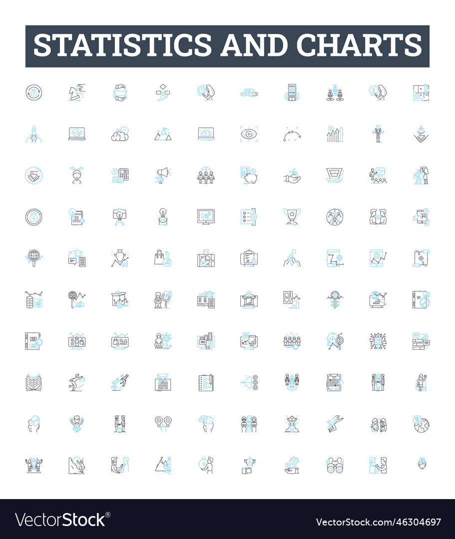 Statistics and charts line icons set Royalty Free Vector