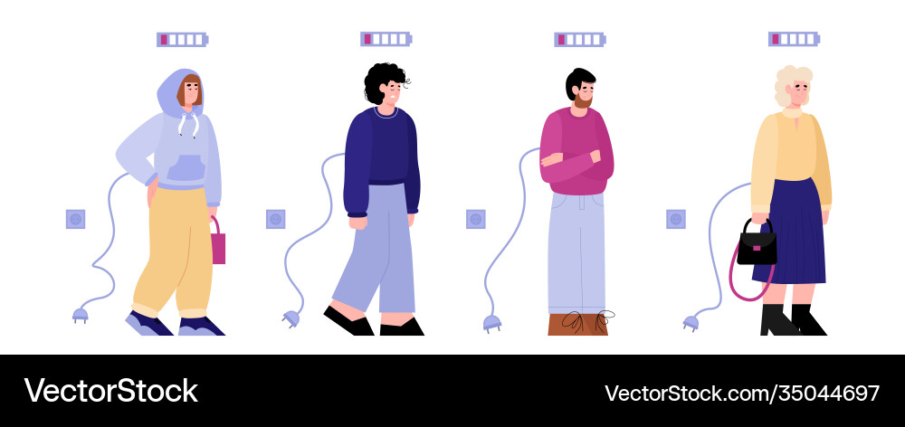 Tired low energy people need charging flat Vector Image