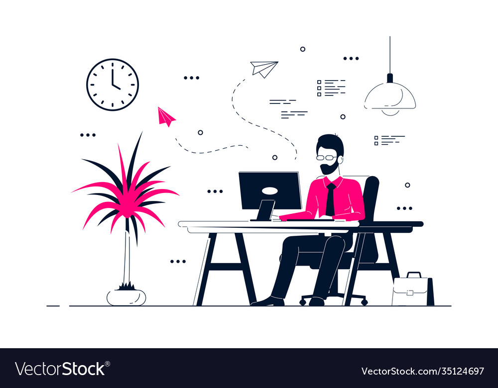 Young man working on computer in office Royalty Free Vector