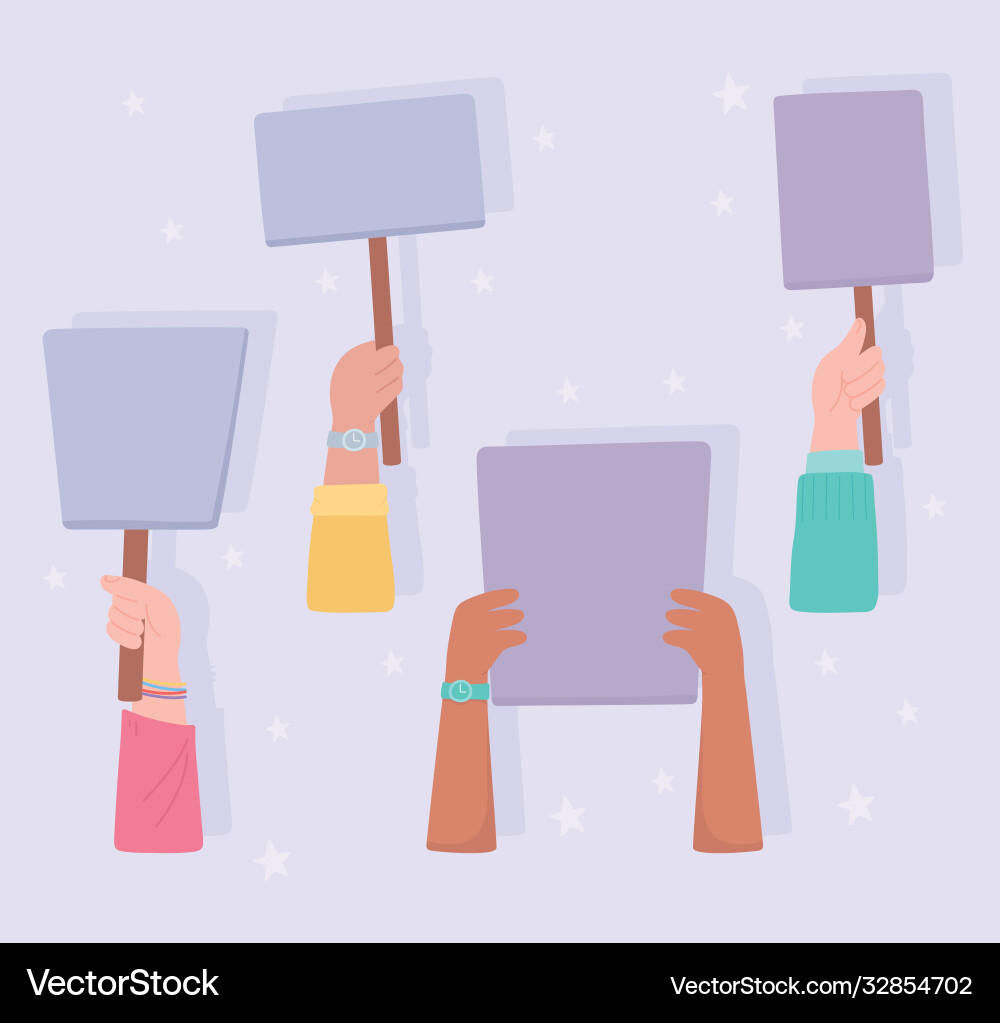Manifestation protest activists hands with banner Vector Image
