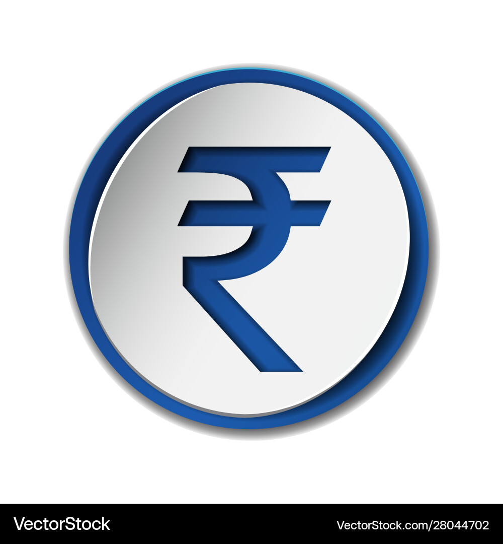 Rupee currency symbol on round sticker with blue Vector Image