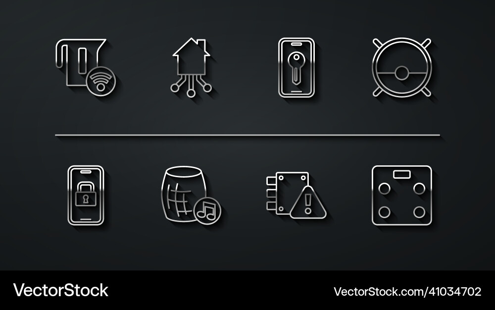 Set line smart electric kettle digital door lock Vector Image