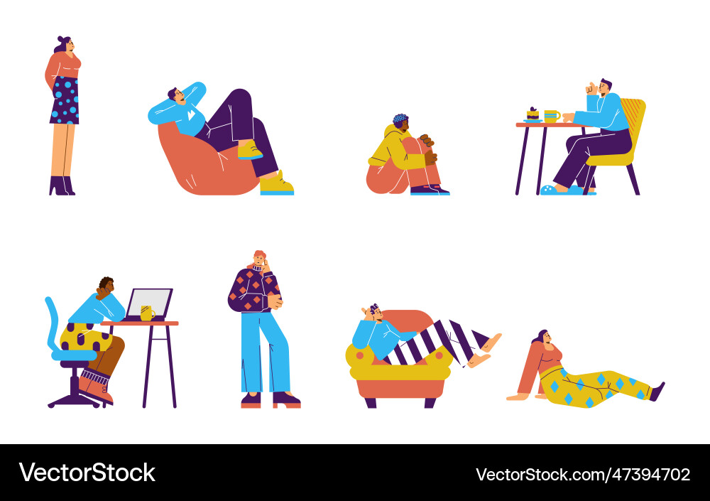 Set of dreaming people in different poses flat Vector Image