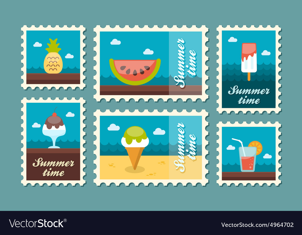 Summertime stamp set flat Royalty Free Vector Image