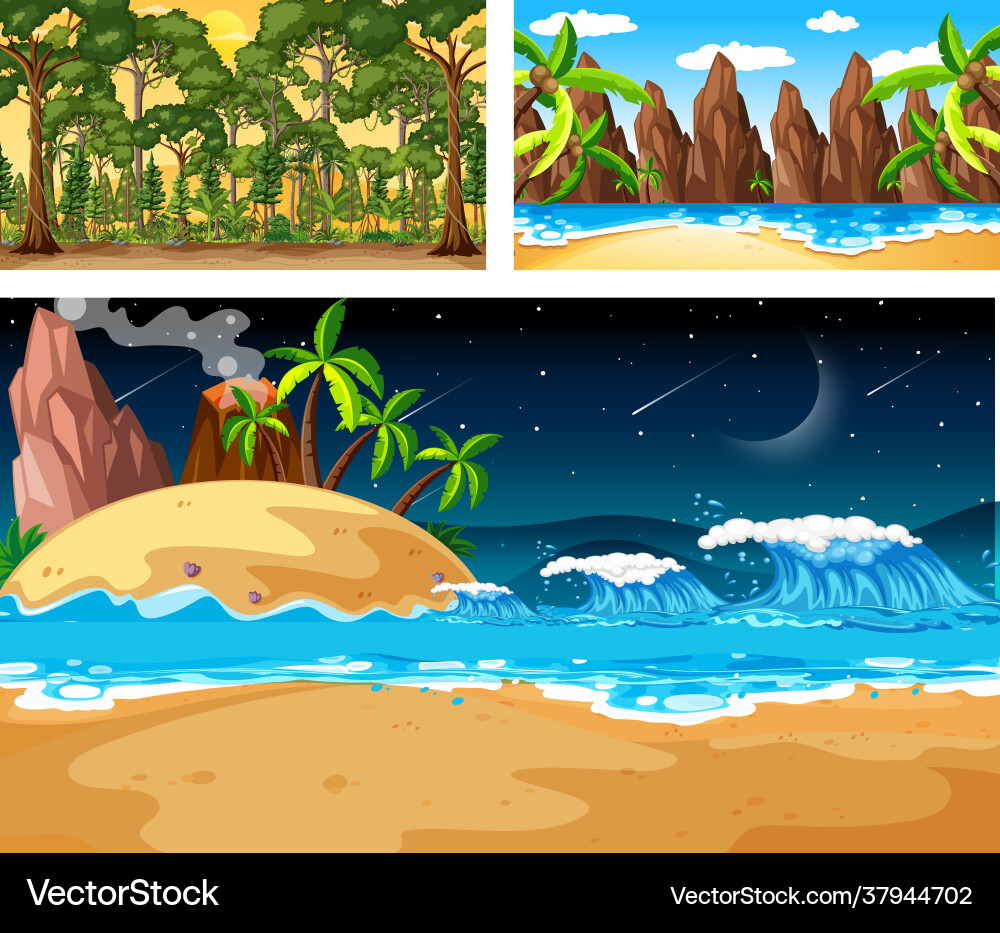 Three different nature landscape scenes Royalty Free Vector