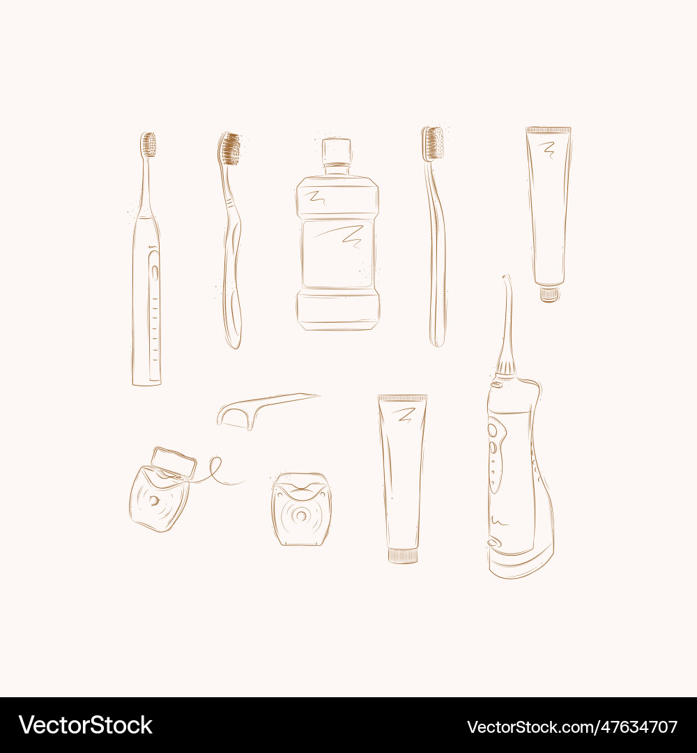 Dental care accessories beige Royalty Free Vector Image