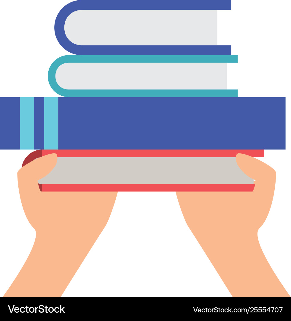 Hands with library books in white background icon Vector Image