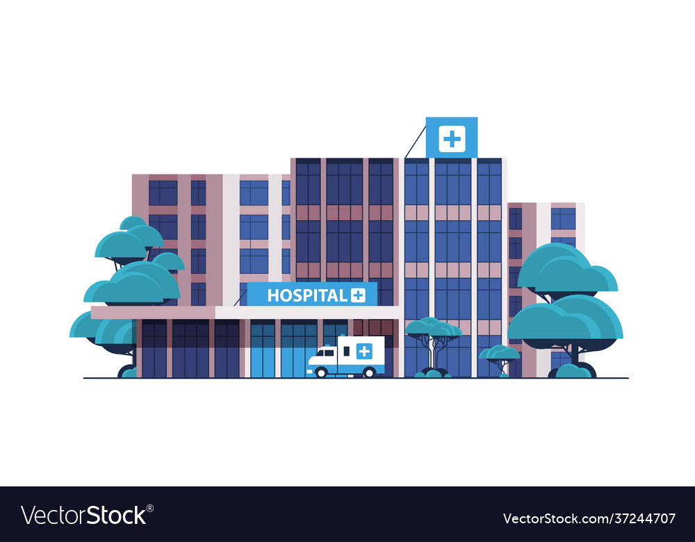 Hospital building and ambulance car medical center