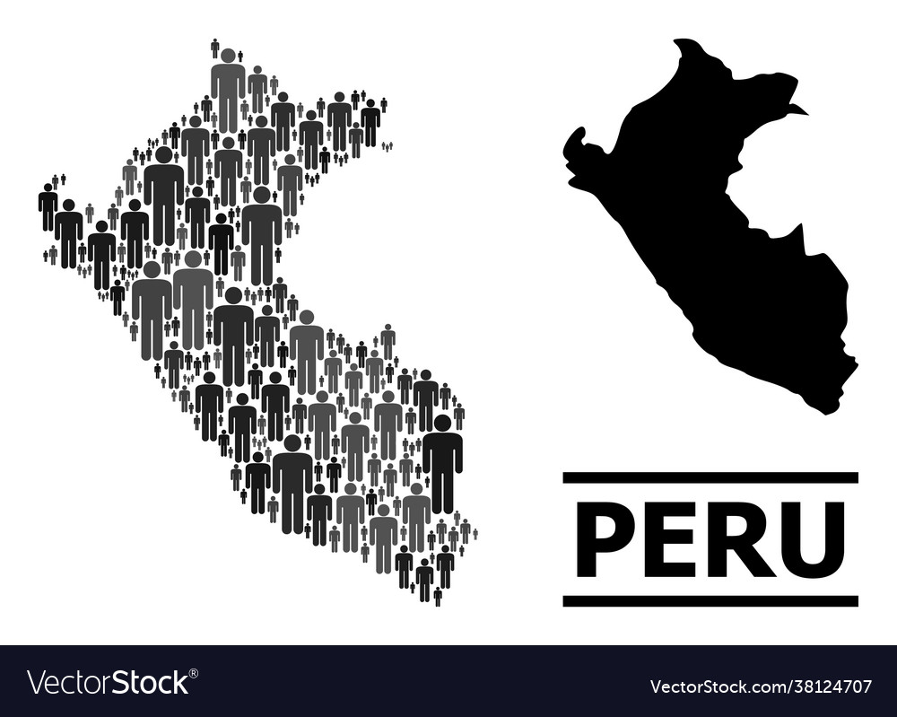 Humans collage map peru and solid map Royalty Free Vector