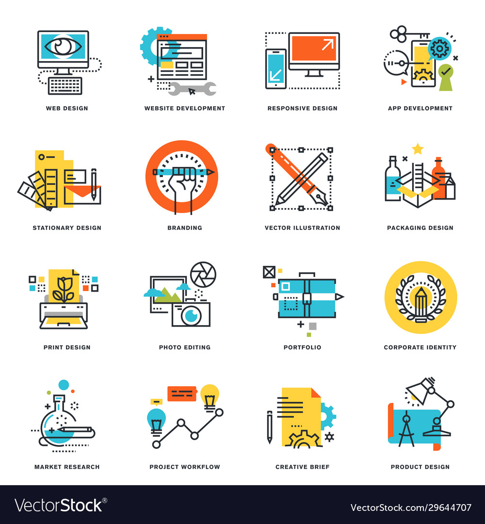 Set flat line design icons Royalty Free Vector Image
