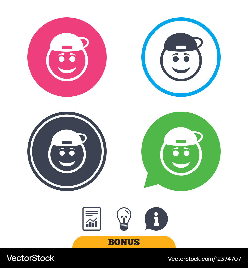 Smile rapper face icon smiley symbol Royalty Free Vector