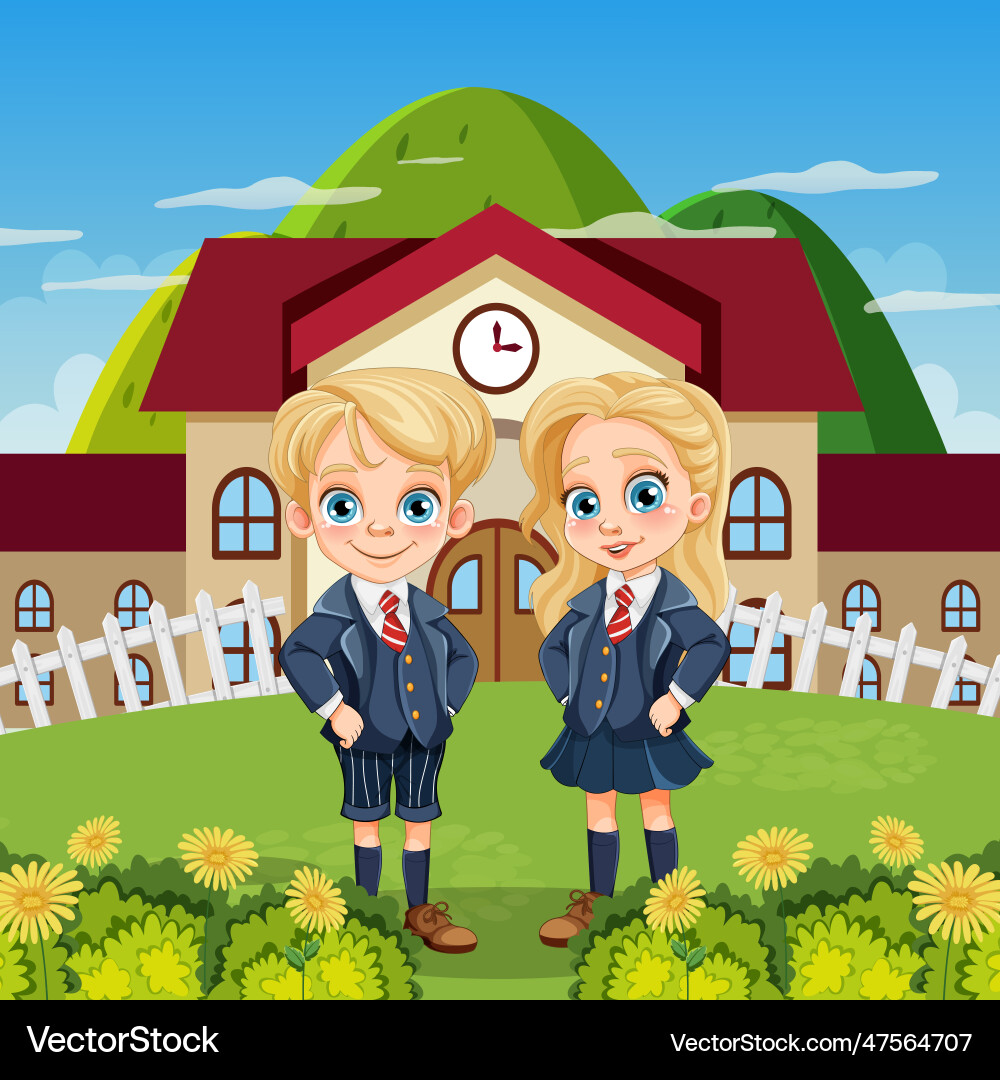 Student wearing school uniform at school scene Vector Image