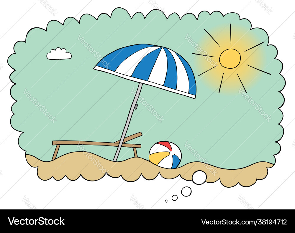 Cartoon holiday dream in thought bubble Royalty Free Vector