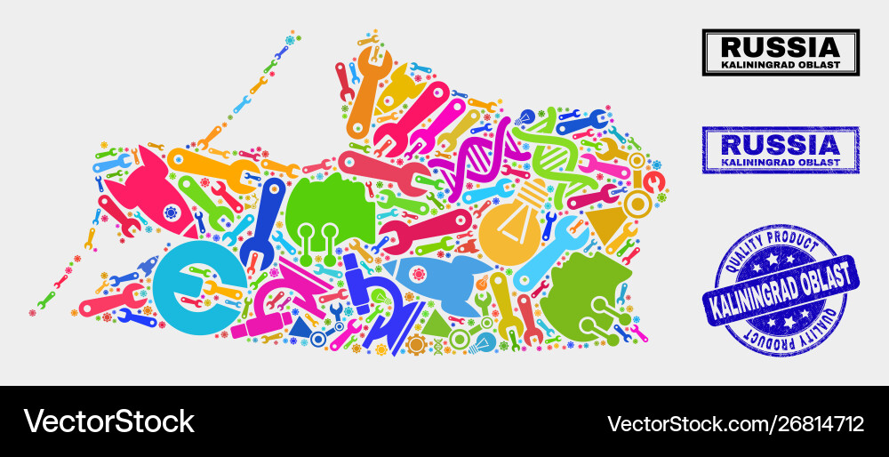 Collage tools kaliningrad region map Royalty Free Vector