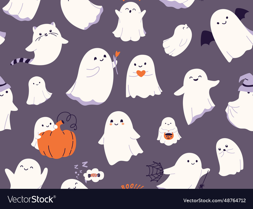 Cute halloween ghost seamless pattern Royalty Free Vector