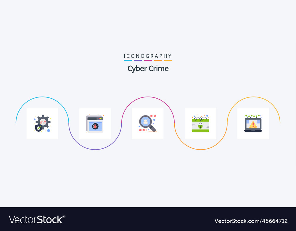 Cyber crime flat 5 icon pack including security Vector Image