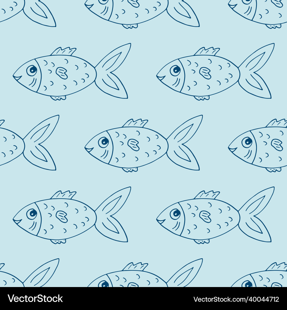 Fish seamless pattern hand drawn doodle Royalty Free Vector