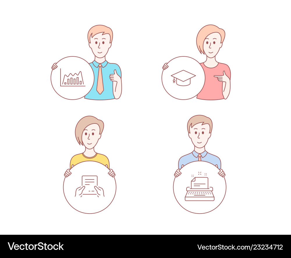 Infographic graph receive file and graduation cap Vector Image