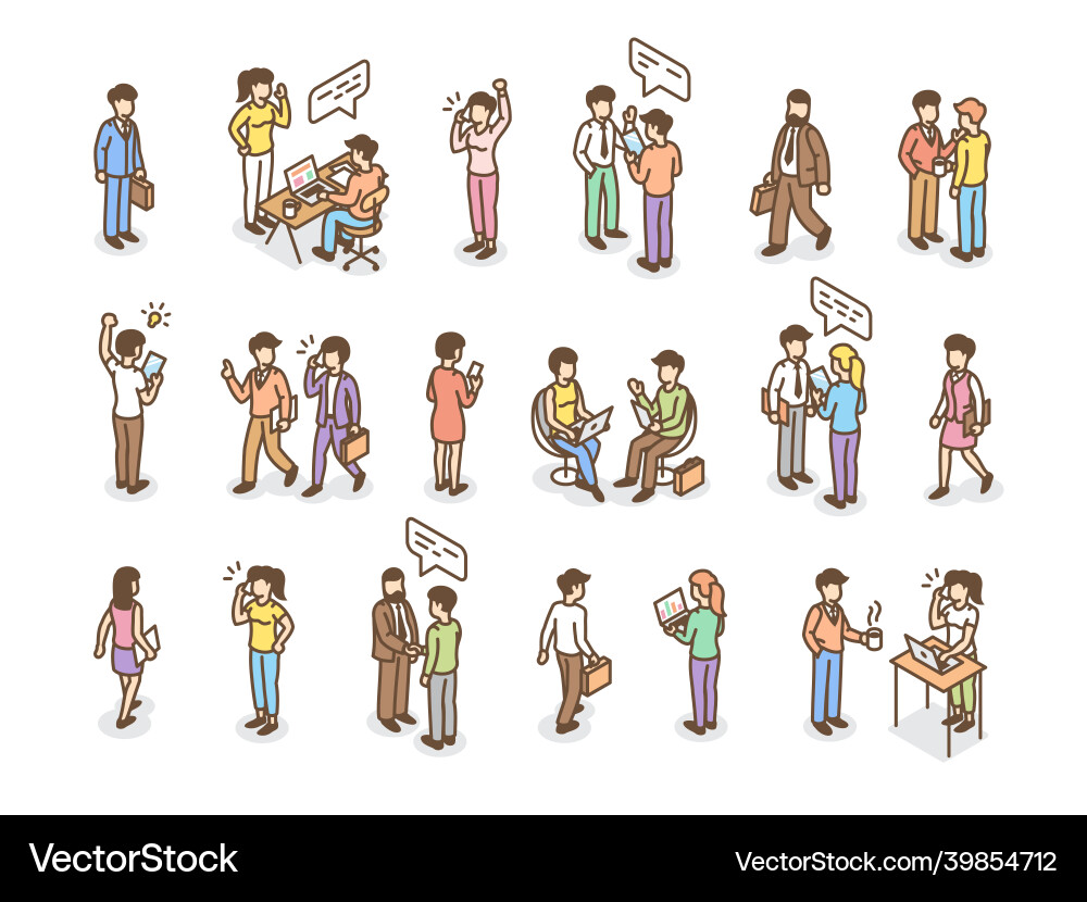 Isometric business characters connect partnership Vector Image