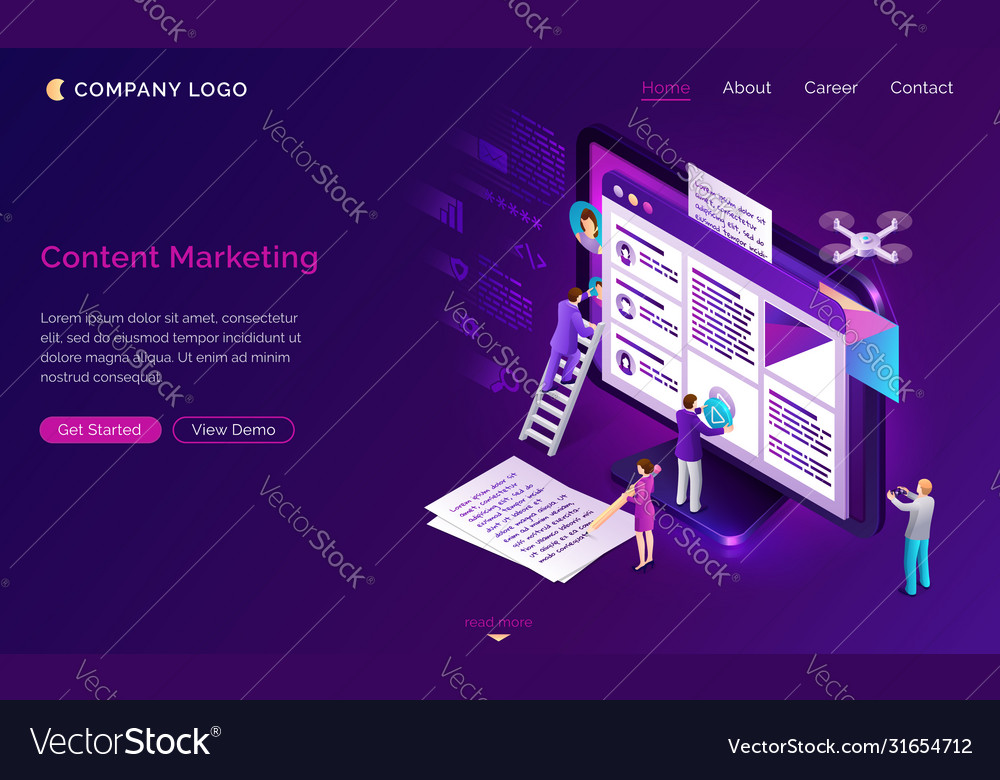 Landing page about content marketing Royalty Free Vector