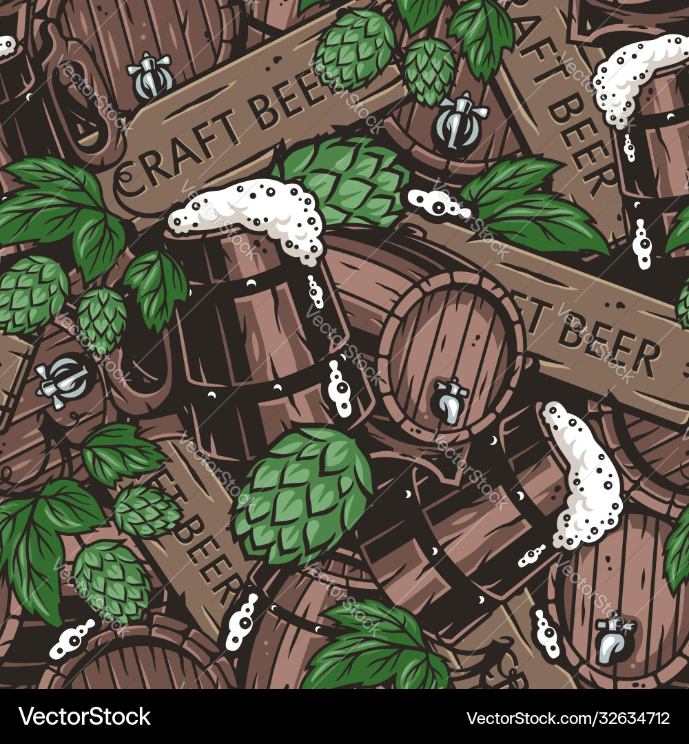 Pattern with barrel hop and craft beer mug Vector Image