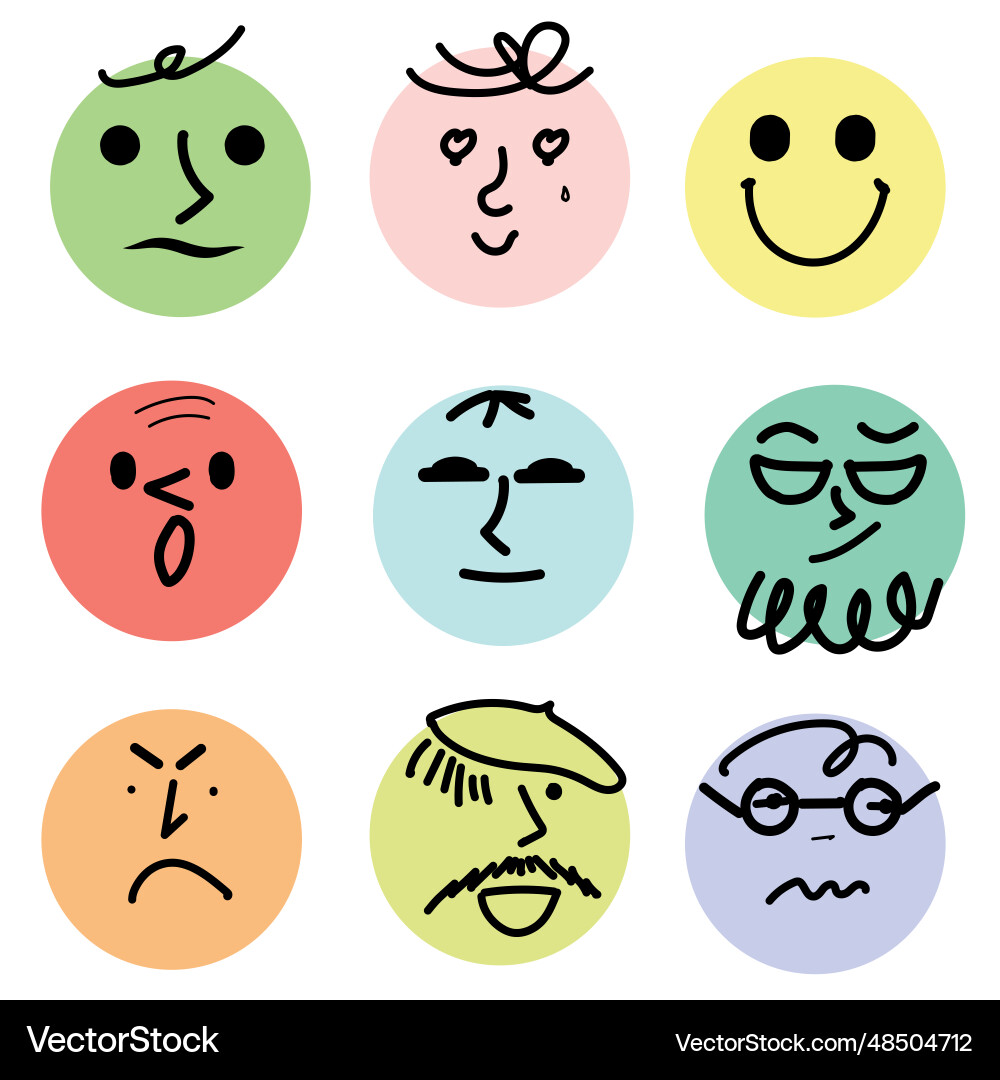 Set of faces with various emotions abstract hand Vector Image