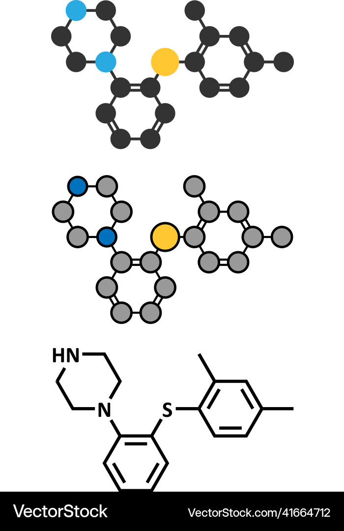 Vortioxetine antidepressant drug molecule Vector Image